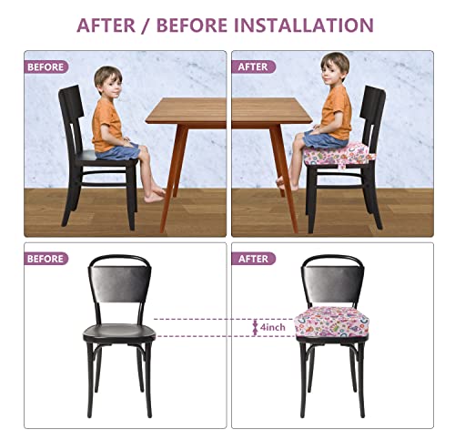 Toddler Booster Seat for Dining Table,4 Inches Washable Double Safer Straps Non-Slip Bottom Booster Seat for Kids, Portable Travel High Density Sponge Detachable Increasing Cushion for Child...