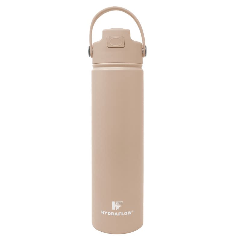 Hydraflow Hybrid - Triple Wall Vacuum Insulated Water Bottle with Flip Straw (25oz, Clay) Stainless Steel Metal Thermos, Reusable Leak Proof BPA-FREE for Sports and Travel