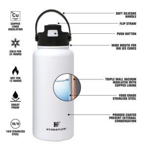 Hydraflow Hybrid - Triple Wall Vacuum Insulated Water Bottle with Flip Straw (25oz, Clay) Stainless Steel Metal Thermos, Reusable Leak Proof BPA-FREE for Sports and Travel