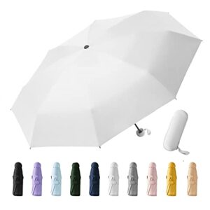 light and small mini umbrella with cute case,5 folding compact pocket umbrella for travel,outdoor sun rain umbrellas for car.colorful uv protection umbrella for women and girls white 6 ribs