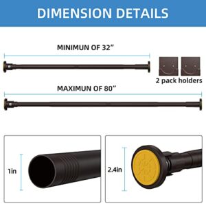 Matte Bronze Shower Curtain Rod,1 Inch Diameter Stainless Steel Adjustable Spring Tension Rods 32 to 80",With Holders,Anti-Slip,No Drilling