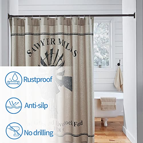 Matte Bronze Shower Curtain Rod,1 Inch Diameter Stainless Steel Adjustable Spring Tension Rods 32 to 80",With Holders,Anti-Slip,No Drilling