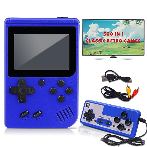 Xunsan Retro Handheld Game Console, 3 inch LCD Screen Portable Video Game Console with 500 Classic Games, Support TV Connection & 2 Players Battle, Gift for Kids Adults (Blue)