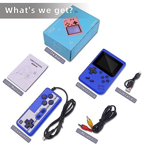 Xunsan Retro Handheld Game Console, 3 inch LCD Screen Portable Video Game Console with 500 Classic Games, Support TV Connection & 2 Players Battle, Gift for Kids Adults (Blue)