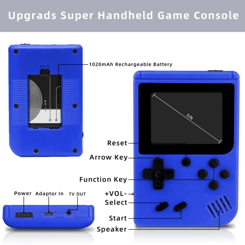 Xunsan Retro Handheld Game Console, 3 inch LCD Screen Portable Video Game Console with 500 Classic Games, Support TV Connection & 2 Players Battle, Gift for Kids Adults (Blue)