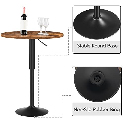 HOOBRO Bar Table, Height-Adjustable Round Pub Table 27-35.4 Inches, Cocktail Table with Base, Modern Style, Suitable for Living Room, Dining Room, Bistro, Rustic Brown BF58BT01G1