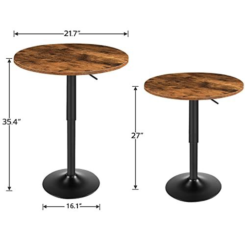 HOOBRO Bar Table, Height-Adjustable Round Pub Table 27-35.4 Inches, Cocktail Table with Base, Modern Style, Suitable for Living Room, Dining Room, Bistro, Rustic Brown BF58BT01G1