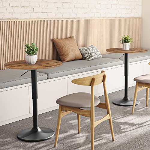 HOOBRO Bar Table, Height-Adjustable Round Pub Table 27-35.4 Inches, Cocktail Table with Base, Modern Style, Suitable for Living Room, Dining Room, Bistro, Rustic Brown BF58BT01G1