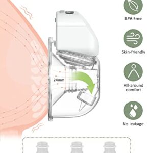 Wearable Breast Pump Hands Free Electric Portable Breast Pump with 3 Modes & 9 Levels, Longer Battery Life, Super Quiet Painless Wireless Breastpump Breastfeeding Essentials, 17/19/21/24mm Flange