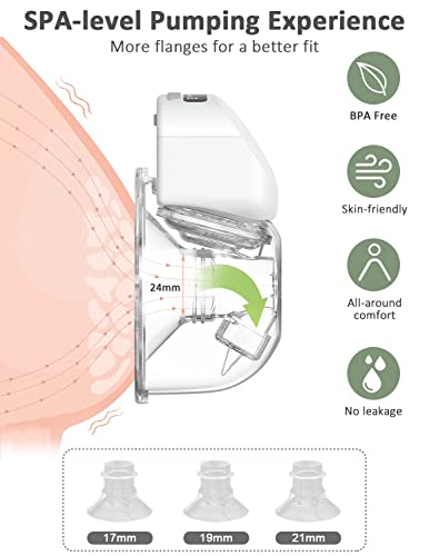 Wearable Breast Pump Hands Free Electric Portable Breast Pump with 3 Modes & 9 Levels, Longer Battery Life, Super Quiet Painless Wireless Breastpump Breastfeeding Essentials, 17/19/21/24mm Flange