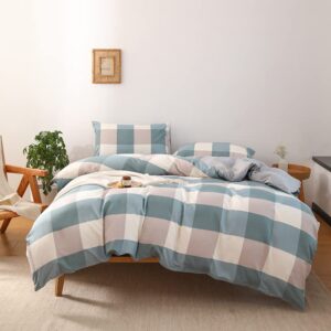 NSNLGSGC Buffalo Plaid Duvet Cover Set Grayish Blue Twin,Check Simple Geometric Square Pattern Bedding Set,Modern Soft Washed Microfiber Comforter Cover (2PCS,Twin)