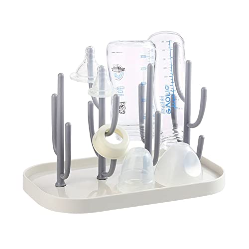 Baby Bottle Drying Rack with Tray, Creative Tree Branch Baby Bottle Dryer Holder for Bottles, Teats, Cups, Pump Parts and Accessories (1 Pc, Beige)