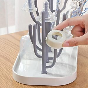 Baby Bottle Drying Rack with Tray, Creative Tree Branch Baby Bottle Dryer Holder for Bottles, Teats, Cups, Pump Parts and Accessories (1 Pc, Beige)