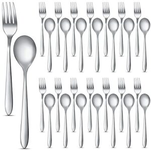 100 pcs toddler utensils stainless steel toddler silverware, include 50 toddler forks and 50 spoons, self feeding children's safe flatware kids baby metal cutlery set for lunch, party, picnic