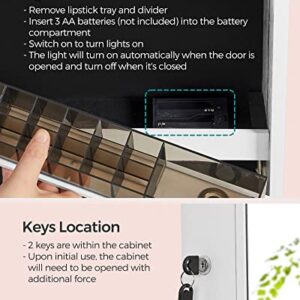 SONGMICS Mirror Jewelry Cabinet Standing Armoire Organizer, Jewelry Storage with Full-Length Frameless LED Lights, Built-in Makeup Mirror, 2 Drawers, Lockable, White UJJC023W01