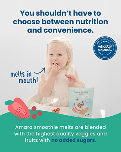 Amara Smoothie Melts - Mixed Red Berries - Baby Snacks Made With Fruits and Vegetables - Healthy Toddler Snacks For Your Kids Lunch Box - Organic Plant Based Yogurt Melts - 6 Resealable Bags