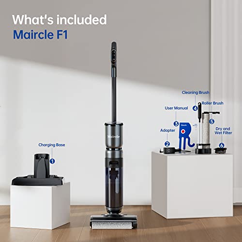 Maircle F1 Cordless Vacuum Mop Smart All-in-one, One-Step Cleaning Wet Dry Vacuum Cleaner, Smart Display and Voice Prompts, Self-Propelled and Self-Cleaning, Great for Hardwood Floor and Sticky Messes