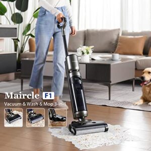 Maircle F1 Cordless Vacuum Mop Smart All-in-one, One-Step Cleaning Wet Dry Vacuum Cleaner, Smart Display and Voice Prompts, Self-Propelled and Self-Cleaning, Great for Hardwood Floor and Sticky Messes