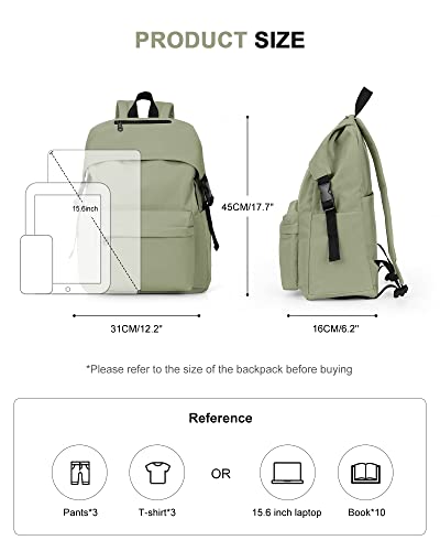 VGOCO School Backpack for Women Men,Middle High School Bookbag for Teens Girls Boys Small Travel Backpack Waterproof College Lightweight Cute Backpacks Casual Daypack Fits 15.6 Inch Laptop GREEN