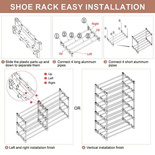 Frqianly Shoe Rack,6 Tiers Shoe Storage Organizer,12-14 Pairs Stackable Shoe Tower,Metal Shoe Shelf Stand for Entryway Closet,Easy Assembly,Space Saving (White)