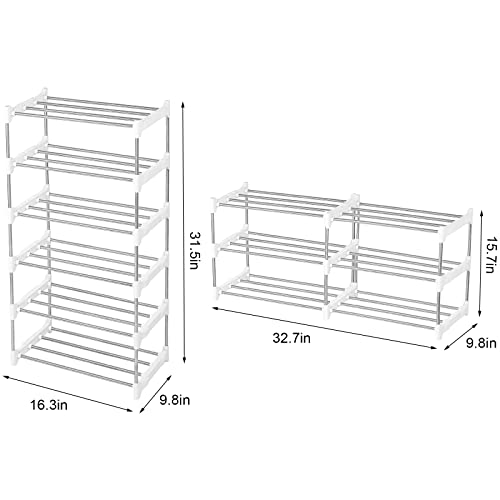 Frqianly Shoe Rack,6 Tiers Shoe Storage Organizer,12-14 Pairs Stackable Shoe Tower,Metal Shoe Shelf Stand for Entryway Closet,Easy Assembly,Space Saving (White)