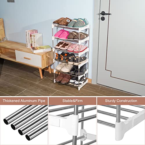 Frqianly Shoe Rack,6 Tiers Shoe Storage Organizer,12-14 Pairs Stackable Shoe Tower,Metal Shoe Shelf Stand for Entryway Closet,Easy Assembly,Space Saving (White)