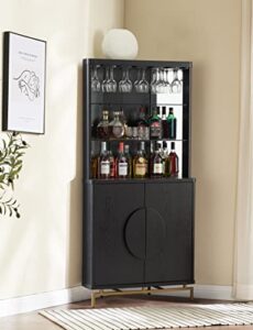 home source black bar cabinet with half moon handles and metal base