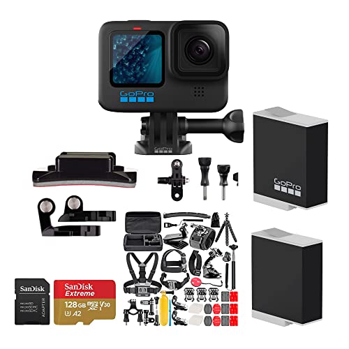 GoPro HERO11 Black 27MP with Improved Performance | 5.3K60/2.7K240 Video, Wi-Fi & Bluetooth Connectivity, Waith 50-in-1 Accessory Kit for GoPro, 128 GB Memory Card, and Rechargeable Battery