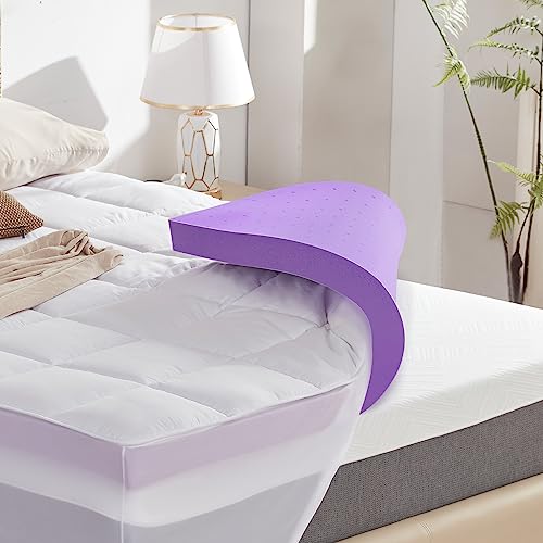 BDEUS Dual Layer 3 Inch Memory Foam Mattress Topper Queen Size, 2 Inch Cooling Gel Memory Foam Plus 1 Inch Down Alternative Quilted Pillow Top Cover,Back Pain Relief