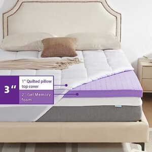 BDEUS Dual Layer 3 Inch Memory Foam Mattress Topper Queen Size, 2 Inch Cooling Gel Memory Foam Plus 1 Inch Down Alternative Quilted Pillow Top Cover,Back Pain Relief