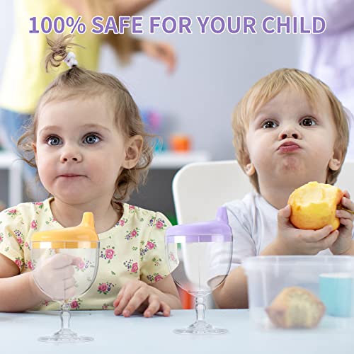 4 Pcs Wine Sippy Cup Goblet Plastic Wine Glass Sippy Cup Beverage Mug with Lid Milk Bottles for Toddlers over 8 Months for Baby Kids Birthday Christmas Party Celebration, Blue, Pink, Yellow, Purple