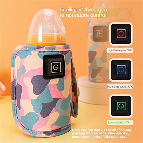 USB Milk Warmer Bag - 2023 New Fast Bottle Warmer for Travel, Portable Car Bottle Warmer for Travel, on The Go Bottle Warmer with USB Cables, Gentle Warmth Maintain Perfect Temperature (Pink)