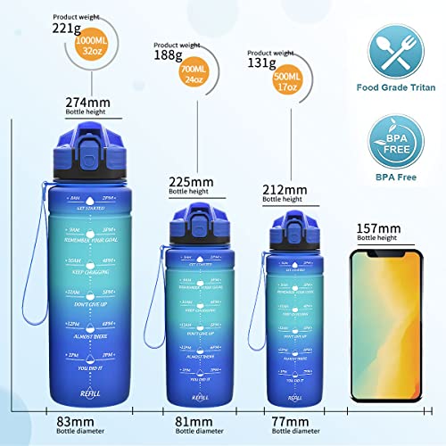 Niggeey 17oz 24oz 32oz Water Bottles, Motivational Water Bottle with Time Marker, Leakproof & BPA Free Tritan Material, Drinking Sports Water Bottle Perfect for Fitness, Gym & School