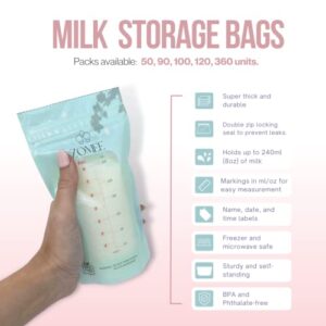 Zomee Disposable 8 oz Breast Milk Storage Bags w/Double Zipper Seal – Count – Leak-Proof – Self-Standing Breast Milk Storage Solution for Fridge or Freezer - Mutiple Count Packs (Pack of 360)