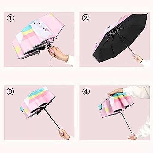 Hannstar kids Folding Travel Umbrella, Strong and Portable - Wind Resistant, Anti-UV Compact Durable Cute Umbrella, Auto Open/Close, Lightweight Backpack Cartoon Umbrella for girls & boys (Dinosaur)