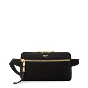 tumi voyageur manele hip bag - men's & women's waist pack - use as sling bag or fanny pack - black & gold hardware