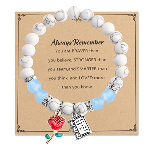 MYOSPARK Beauty And The Bracelet Belle Rose Inspired Gift Rose Flower Bracelet Princess Bracelet Movie Fans Gift (Beauty Rose bead BR)