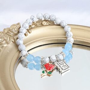 MYOSPARK Beauty And The Bracelet Belle Rose Inspired Gift Rose Flower Bracelet Princess Bracelet Movie Fans Gift (Beauty Rose bead BR)