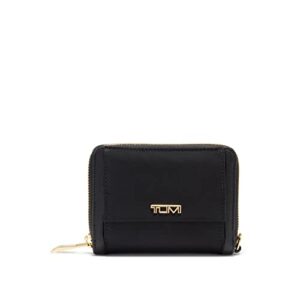 tumi voyageur tri-fold zip-around - premium zip wallet for women & men - stain & water resistant - black & gold hardware