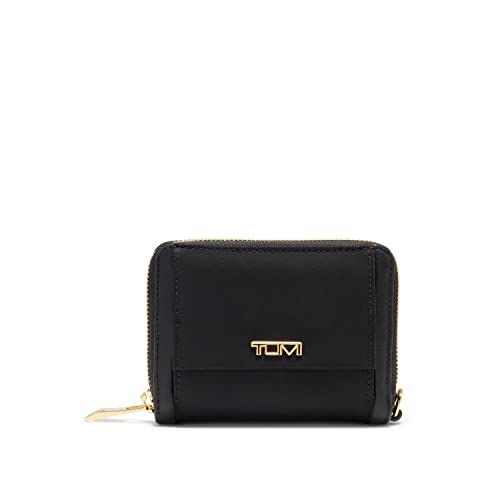 TUMI Voyageur Tri-Fold Zip-Around - Premium Zip Wallet for Women & Men - Stain & Water Resistant - Black & Gold Hardware