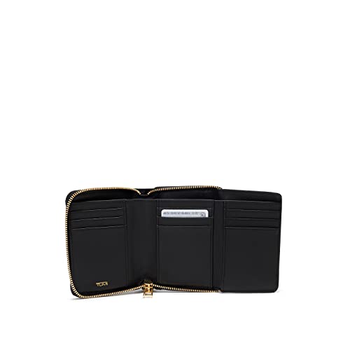 TUMI Voyageur Tri-Fold Zip-Around - Premium Zip Wallet for Women & Men - Stain & Water Resistant - Black & Gold Hardware