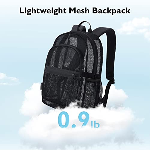 mommore Mesh Backpack with Reinforced Padded Straps See Through Backpack for Diving, Working, Travelling, Beach, Gym, Black