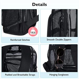 mommore Mesh Backpack with Reinforced Padded Straps See Through Backpack for Diving, Working, Travelling, Beach, Gym, Black