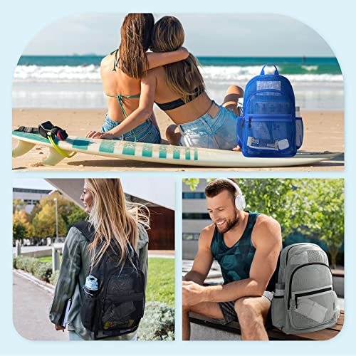 mommore Mesh Backpack with Reinforced Padded Straps See Through Backpack for Diving, Working, Travelling, Beach, Gym, Black