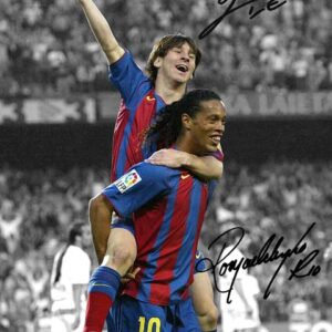 Ikonic Fotohaus Ronaldinho Lionel Messi Signed Photo Autograph Print Wall Art Home Decor