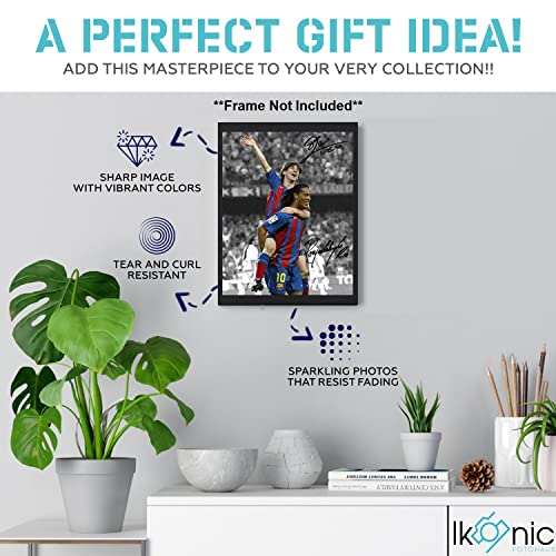 Ikonic Fotohaus Ronaldinho Lionel Messi Signed Photo Autograph Print Wall Art Home Decor