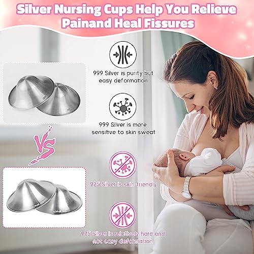 Original Silver Nursing Cups, Nipple Covers for Breastfeeding, Nipple Shields for Nursing Newborns, Breastfeeding Essentials Healing Cups for Sore Nipple Relief, Newborn Essentials Must Haves-Regular