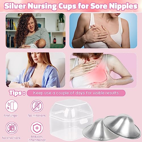 Original Silver Nursing Cups, Nipple Covers for Breastfeeding, Nipple Shields for Nursing Newborns, Breastfeeding Essentials Healing Cups for Sore Nipple Relief, Newborn Essentials Must Haves-Regular