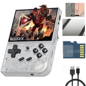 anbêrnic rg35xx handheld emulator pocket retro handheld game console, built-in 64g tf card 5474 classic games 3.5 inch ips screen linux system support hdmi tv output (transparent white)