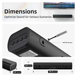 Sound Bars for TV 16-inch, Cinematic TV Sound Bar with Impactful Bass, Bluetooth Soundbar for TV with Remote Control, Wall Mountable TV Speakers Sound Bar Work with Traditional or Smart TV, Computer